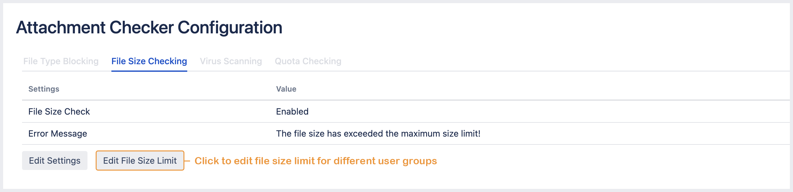 Limit the file size for different user groups | Akeles
